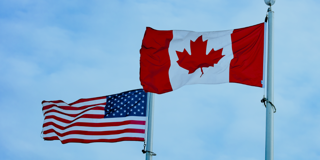 Us And Canada Flags Together